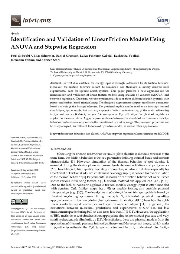 Pdf Identification And Validation Of Linear Friction Models Using