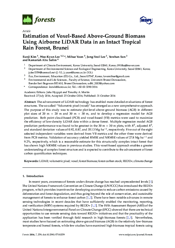 (PDF) Estimation of Voxel-Based Above-Ground Biomass Using Airborne LiDAR Data in an Intact ...