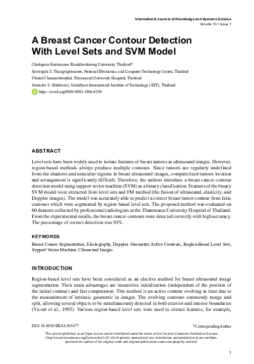 Pdf A Breast Cancer Contour Detection With Level Sets And Svm Model