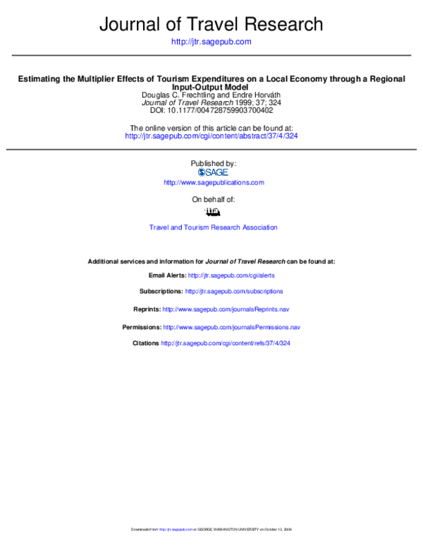 Pdf Estimating The Multiplier Effects Of Tourism Expenditures On A Local Economy Through A