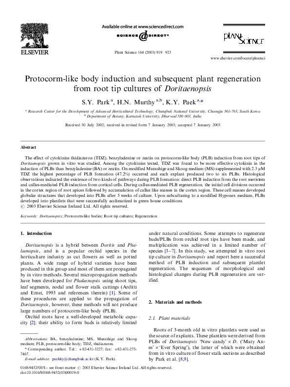 (PDF) Protocorm-like body induction and subsequent plant regeneration ...