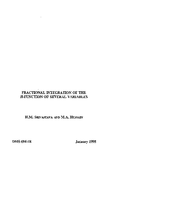 Pdf Fractional Integration Of The H Function Of Several Variables Mazhar Hussain