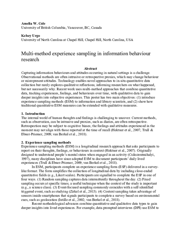 (PDF) Multi-method experience sampling in information behaviour ...
