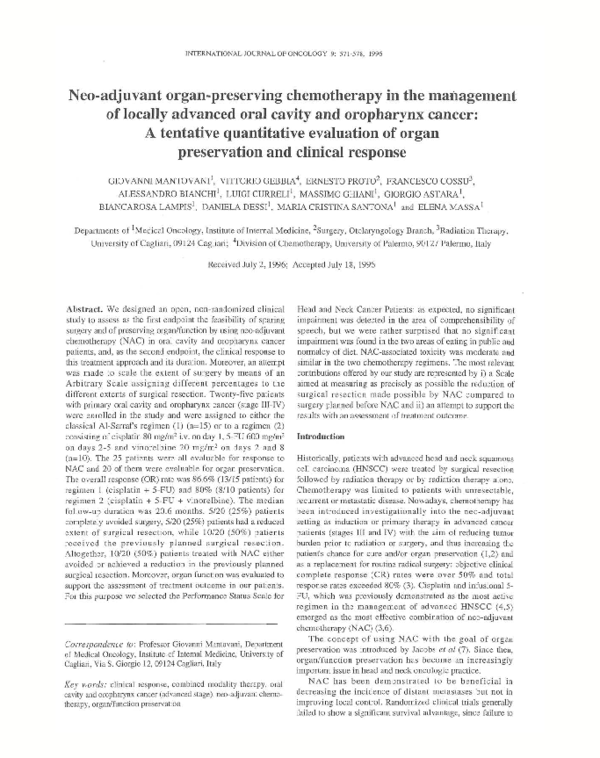 (PDF) Neo-adjuvant organ-preserving chemotherapy in the management of ...