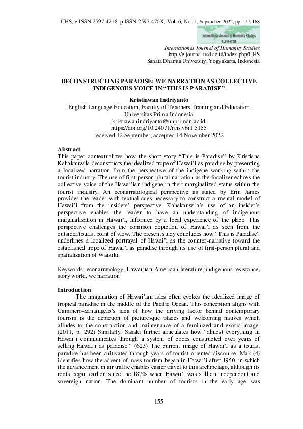 (PDF) Deconstructing Paradise: We Narration as Collective Indigenous Voice in “This is Paradise”