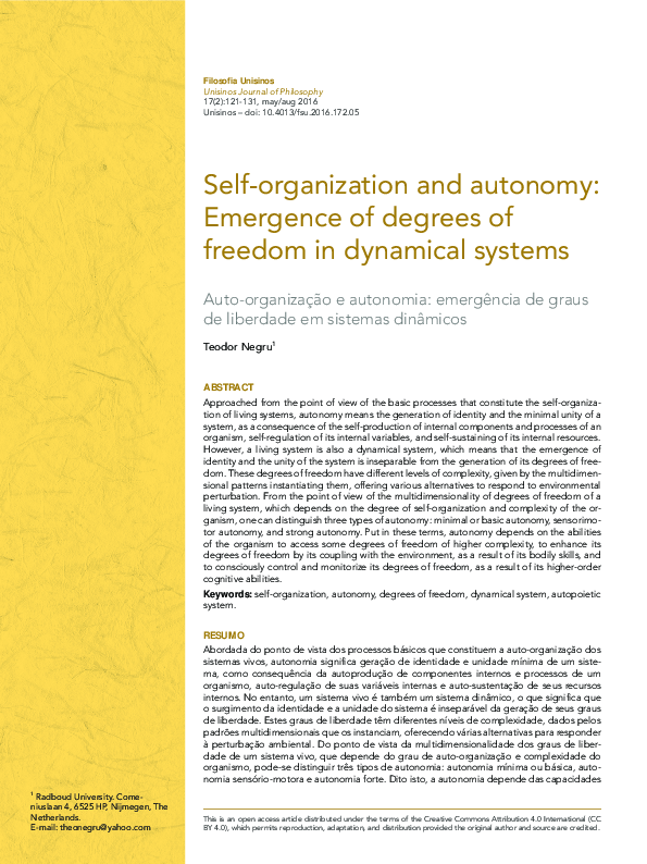 (PDF) Self-organization and autonomy: Emergence of degrees of freedom ...