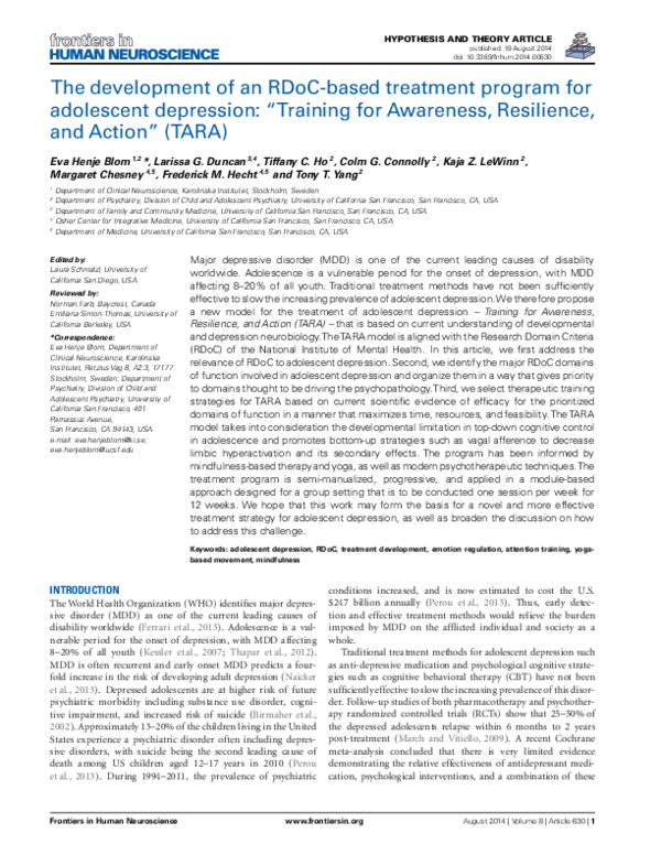 (PDF) The development of an RDoC-based treatment program for adolescent depression: â€œTraining ...