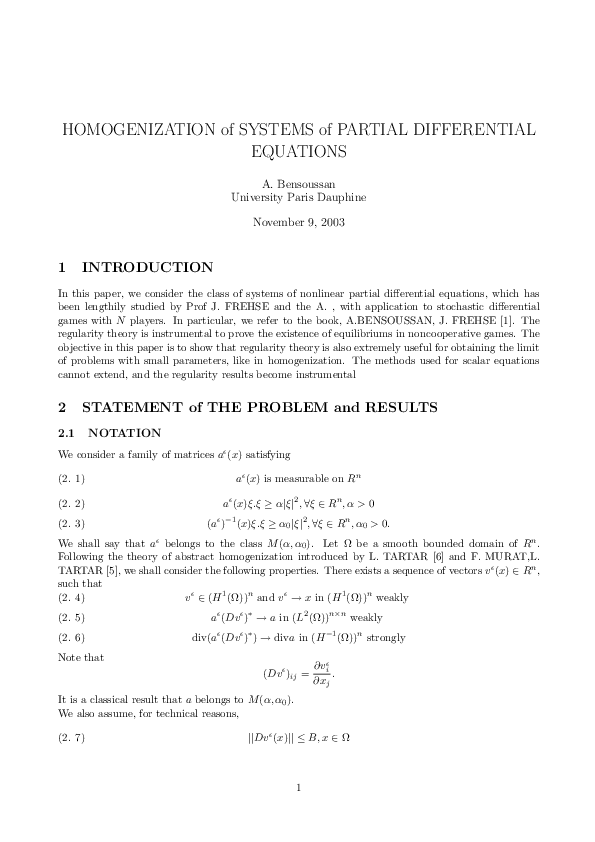 Pdf Homogenization Of Systems Of Partial Differential Equations