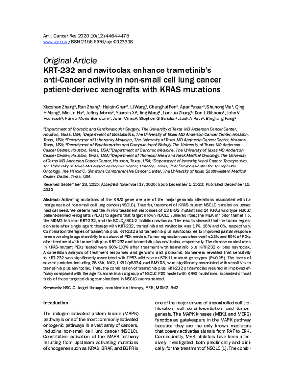 (PDF) KRT-232 and navitoclax enhance trametinib's anti-Cancer activity in non-small cell lung ...