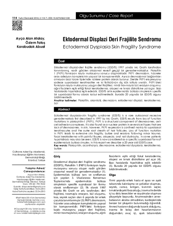 (PDF) Ektodermal Displazi Deri Frajilite Sendromu