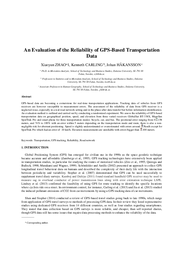 (PDF) An evaluation of the reliability of GPS-based transportation data