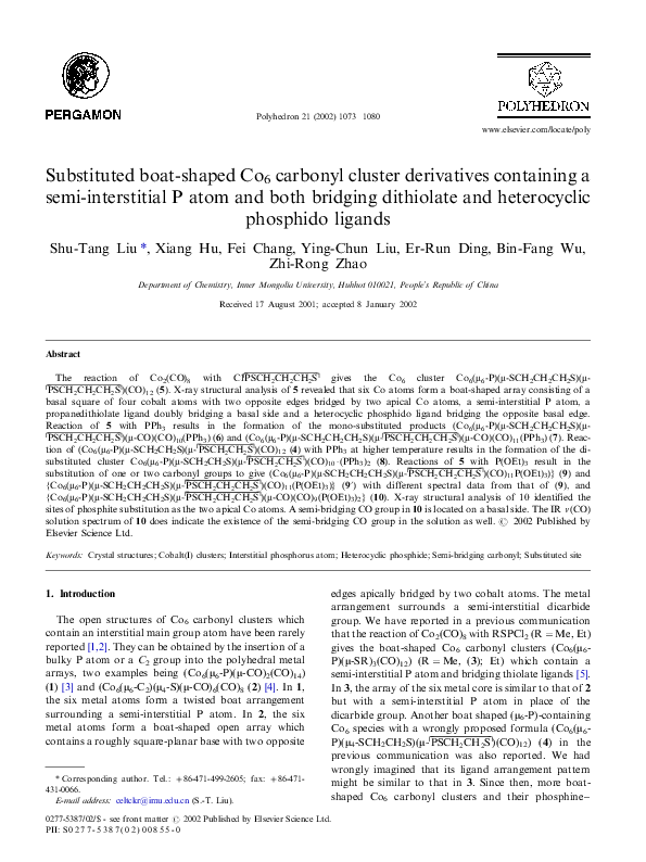 (PDF) Substituted boat-shaped Co6 carbonyl cluster derivatives ...