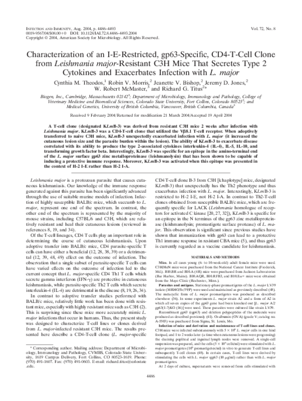 (PDF) Characterization of an I-E-Restricted, gp63-Specific, CD4-T-Cell ...