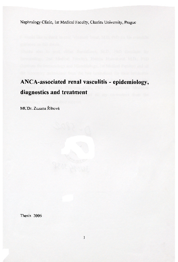 (PDF) ANCA-associated renal vasculitis--epidemiology, diagnostics and ...
