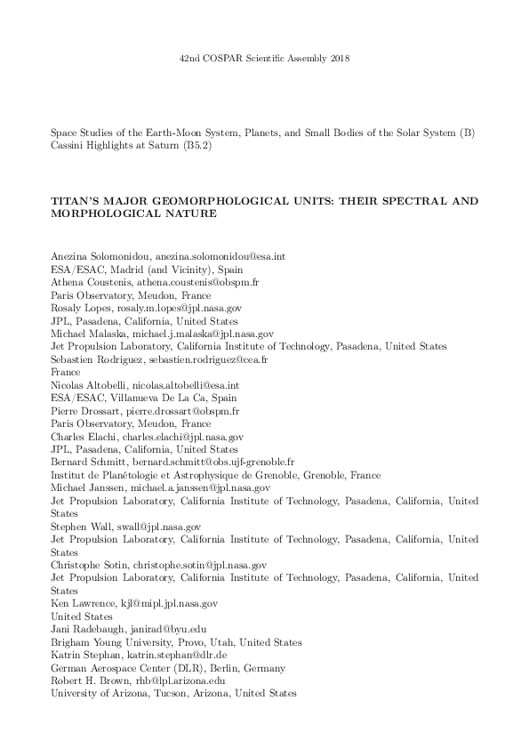 (PDF) Titan's Major Geomorphological Units: Their Spectral and ...