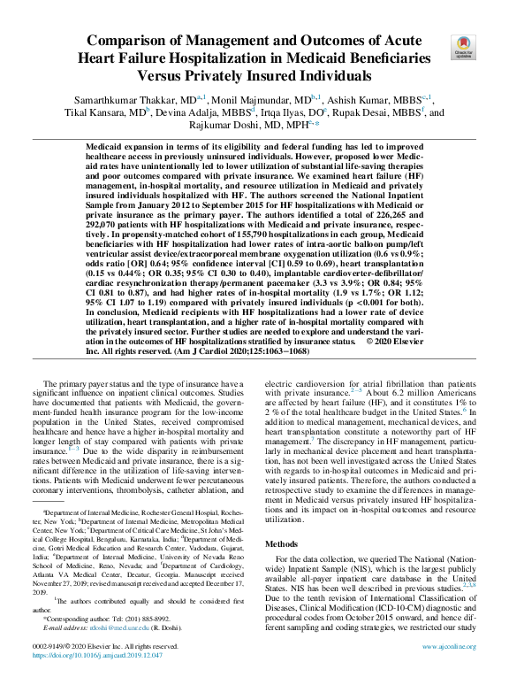(PDF) Comparison of Management and Outcomes of Acute Heart Failure ...