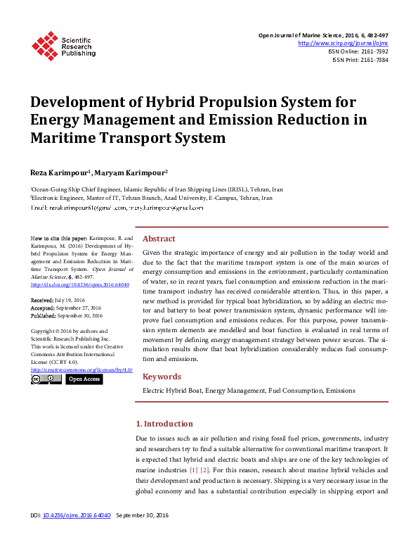 (PDF) Development of Hybrid Propulsion System for Energy Management and Emission Reduction in ...