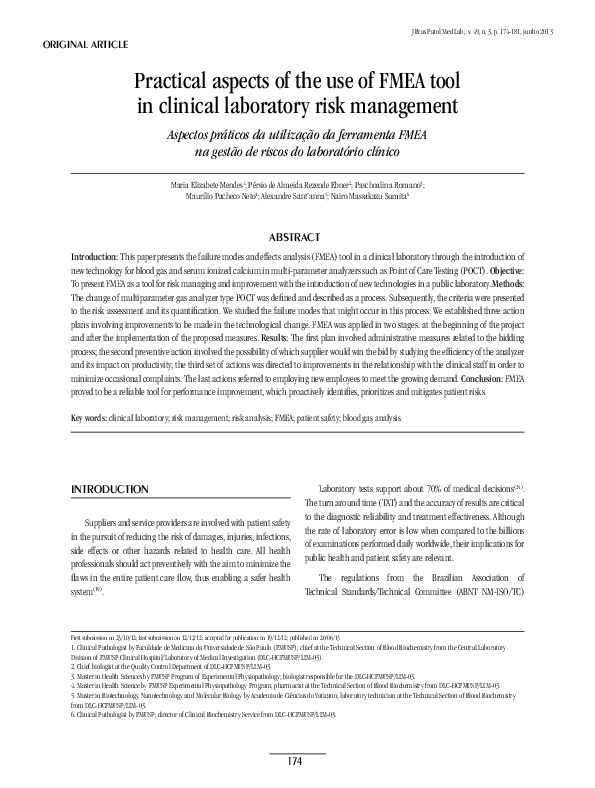 (PDF) Practical aspects of the use of FMEA tool in clinical laboratory ...