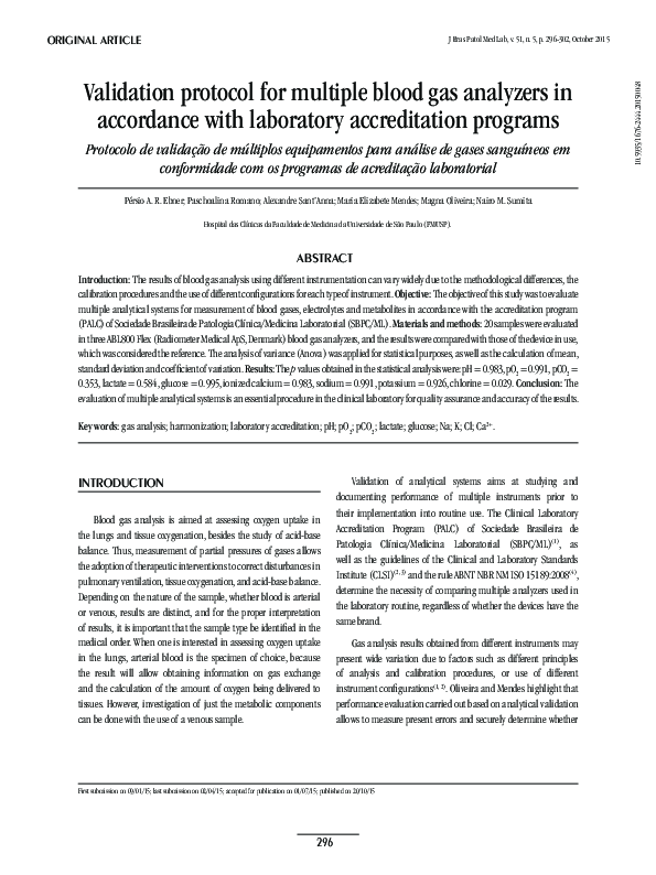 (PDF) Validation protocol for multiple blood gas analyzers in ...