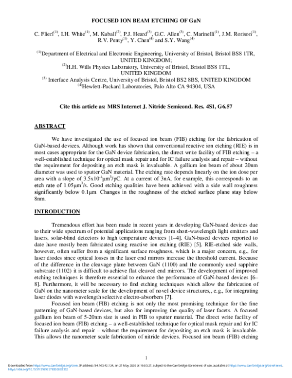 (PDF) Focused ION Beam Etching of GaN