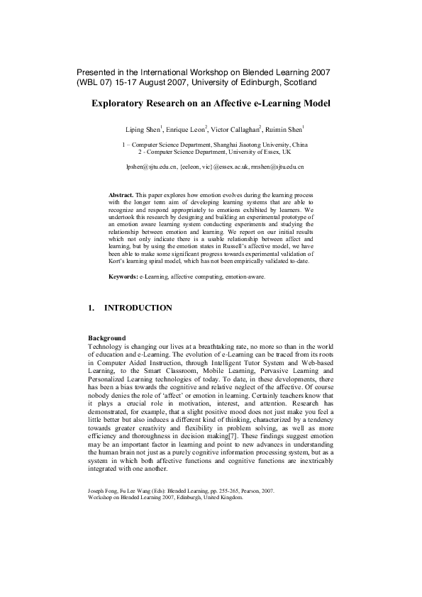 (PDF) Exploratory research on an Affective e-Learning Model