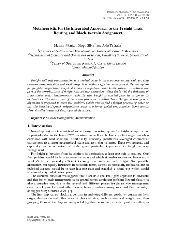 (PDF) Metaheuristic for the Integrated Approach to the Freight Train Routing and Block-to-train ...