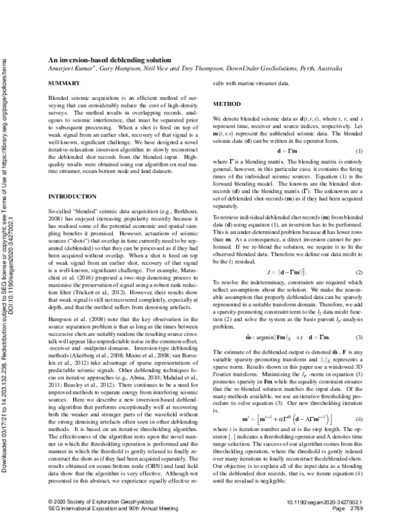 (PDF) An inversion-based deblending solution