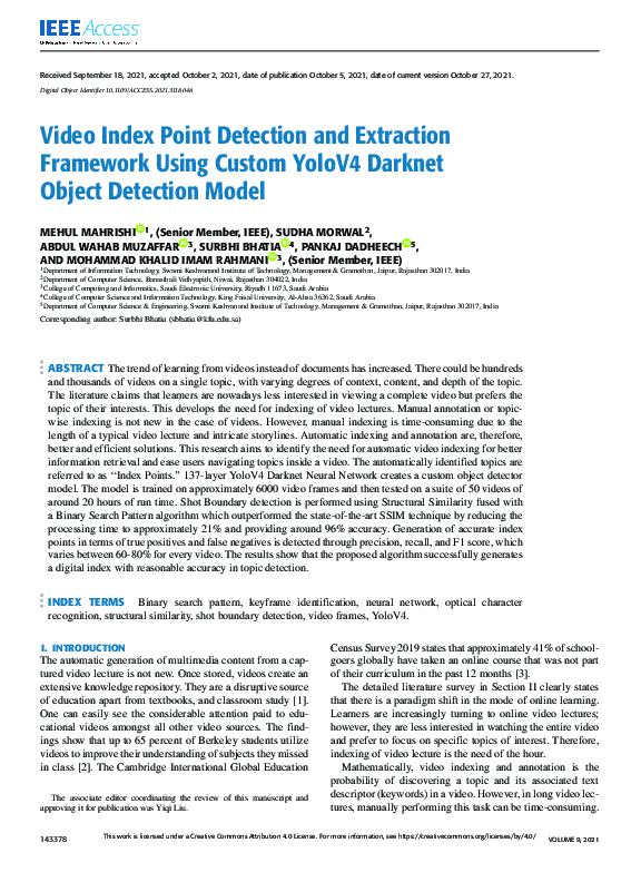 (PDF) Video Index Point Detection and Extraction Framework Using Custom YoloV4 Darknet Object ...