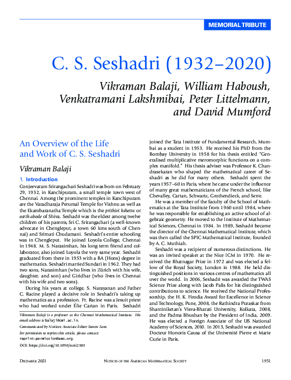 (PDF) C. S. Seshadri (1932–2020)