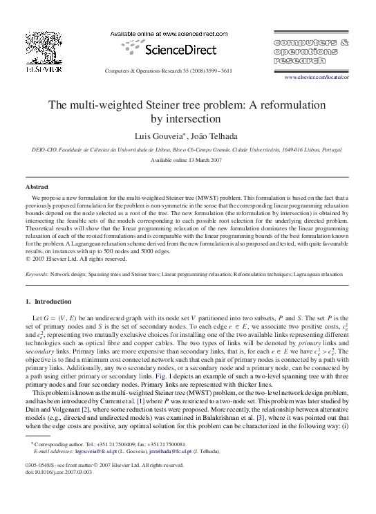 Pdf The Multi Weighted Steiner Tree Problem A Reformulation By Intersection João Telhada
