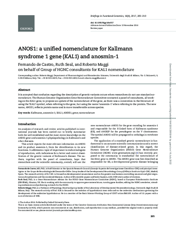 (PDF) ANOS1: a unified nomenclature for Kallmann syndrome 1 gene (KAL1 ...
