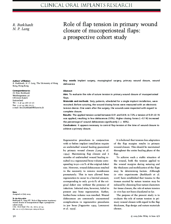 (PDF) Role of flap tension in primary wound closure of mucoperiosteal ...