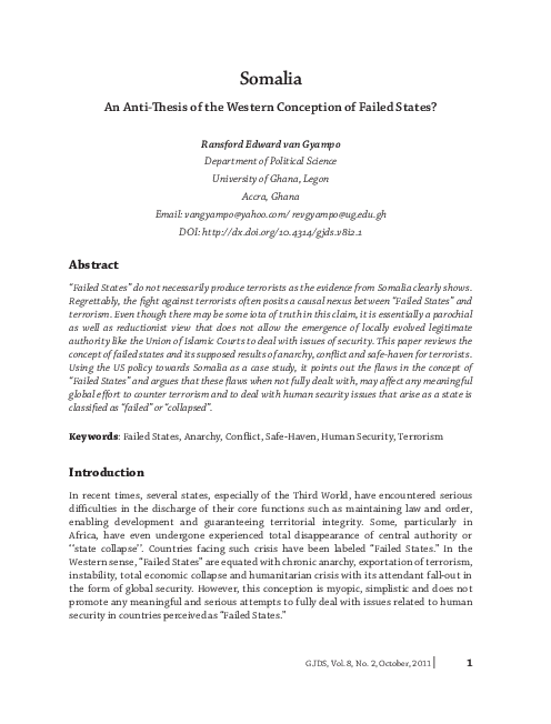 (PDF) Somalia: An Anti-Thesis of the Western Conception of Failed States?