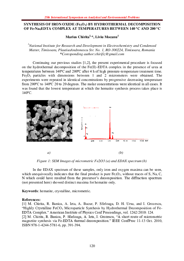 (PDF) Synthesis of iron oxide (Fe2O3) by hydrothermal decomposition of ...