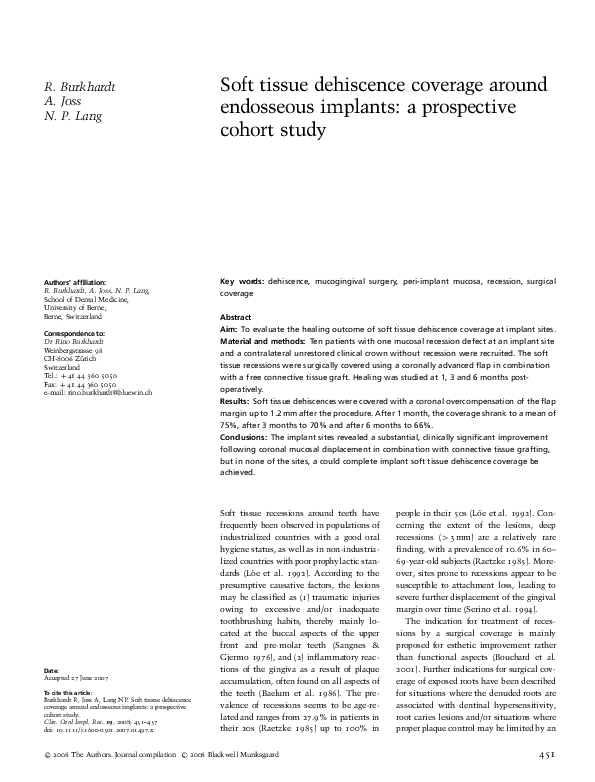 Pdf Soft Tissue Dehiscence Coverage Around Endosseous Implants A