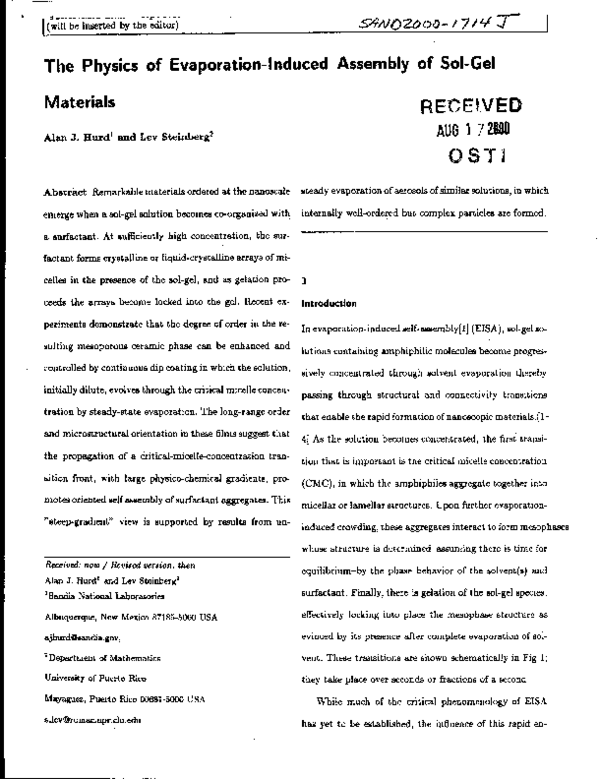 (PDF) The physics of evaporation-induced assembly of sol-gel materials ...