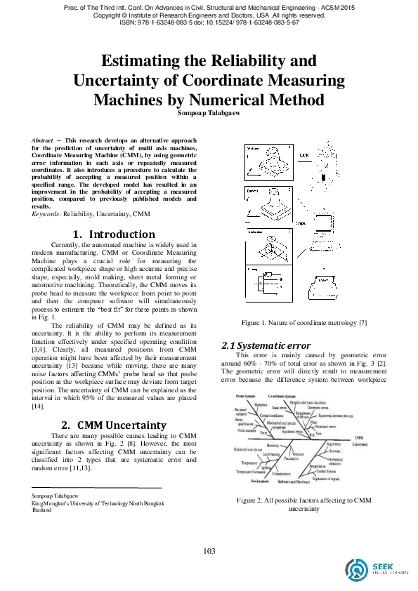 (PDF) Estimating the Reliability and Uncertainty of Coordinate Measuring Machines by Numerical ...