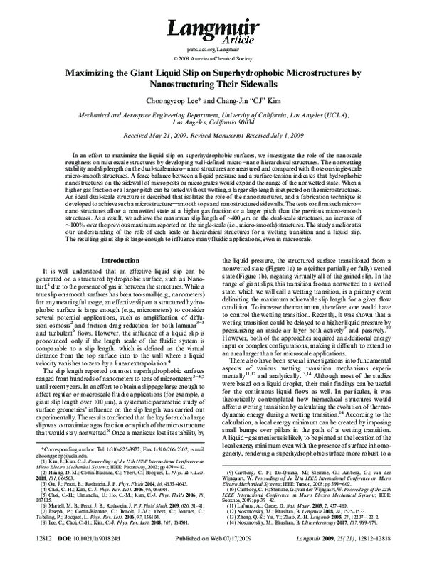 (PDF) Maximizing the Giant Liquid Slip on Superhydrophobic ...