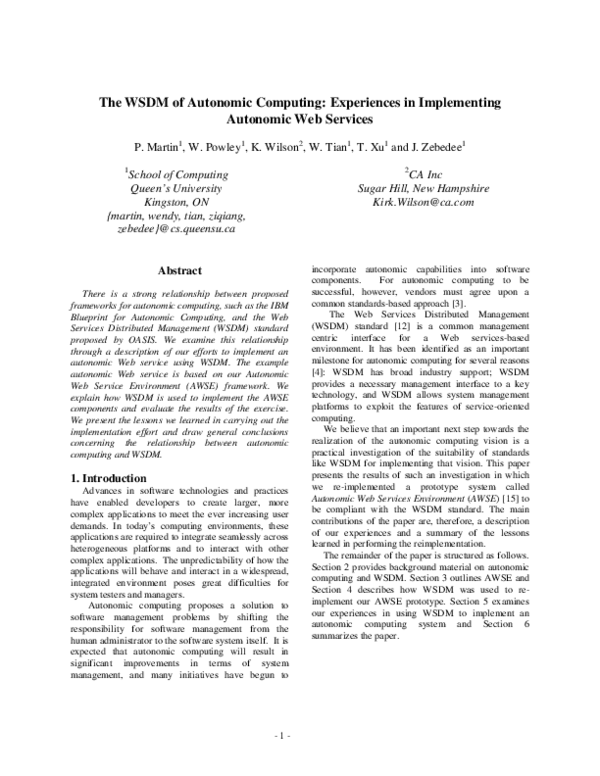 (PDF) The WSDM of Autonomic Computing: Experiences in Implementing ...