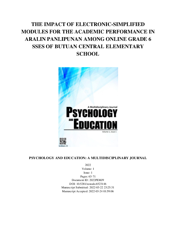 (PDF) The Impact of Electronic-Simplified Modules for the Academic Performance in Aralin ...
