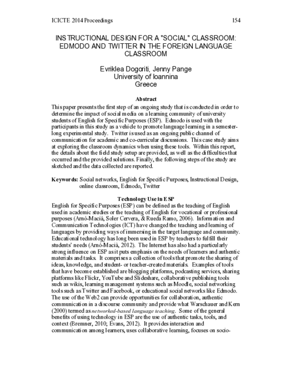 (PDF) Design for a " Social " Classroom : Edmodo and Twitter in the Foreign Language Classroom