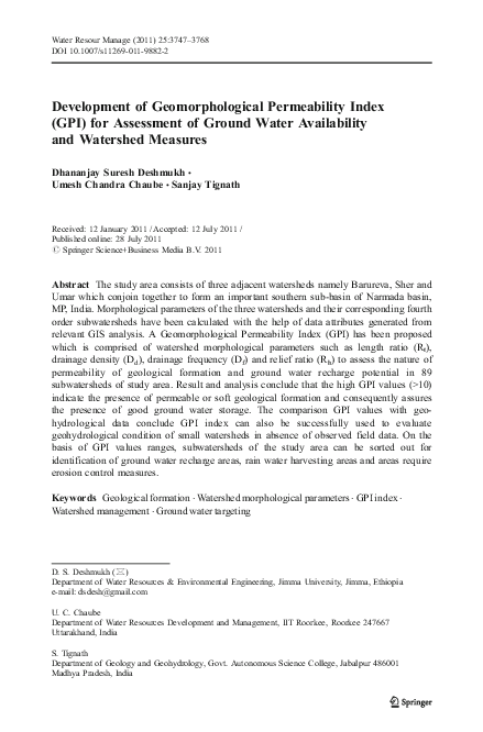 (PDF) Development of Geomorphological Permeability Index (GPI) for ...