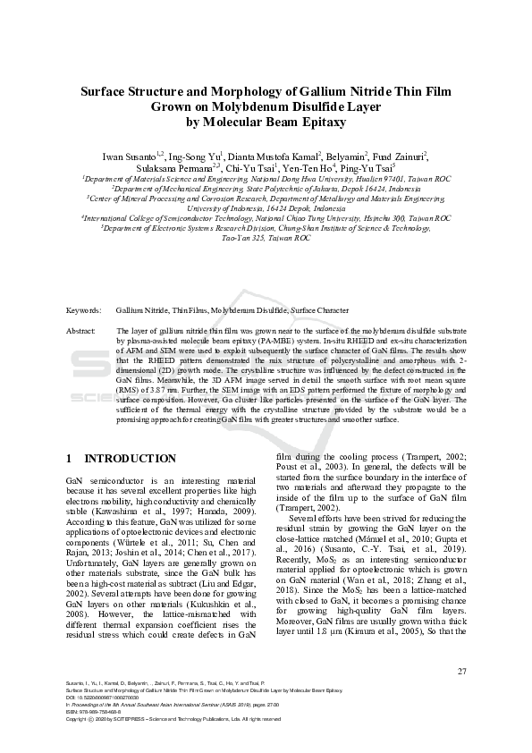 (PDF) Surface Structure and Morphology of Gallium Nitride Thin Film Grown on Molybdenum ...