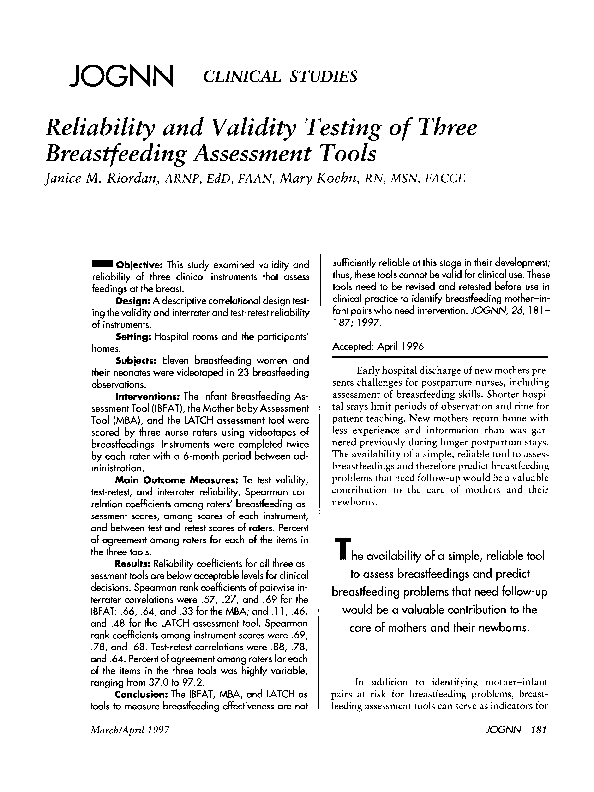 (PDF) Reliability and Validity Testing of Three Breastfeeding ...
