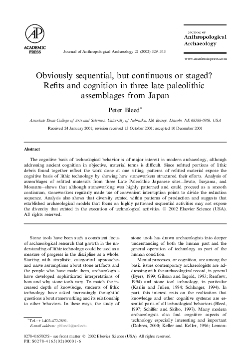 (PDF) Cognitive Patterns in Lithic Technology: Insights from Japan