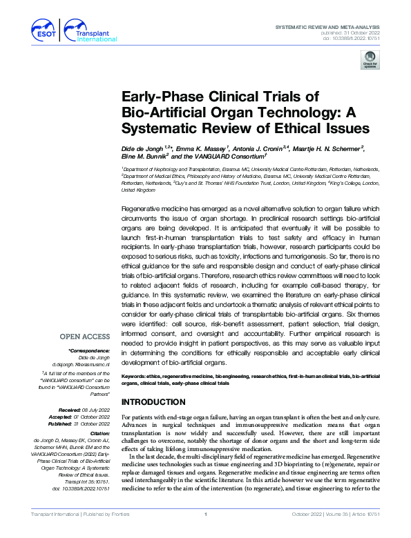 (PDF) Early-Phase Clinical Trials of Bio-Artificial Organ Technology: A Systematic Review of ...