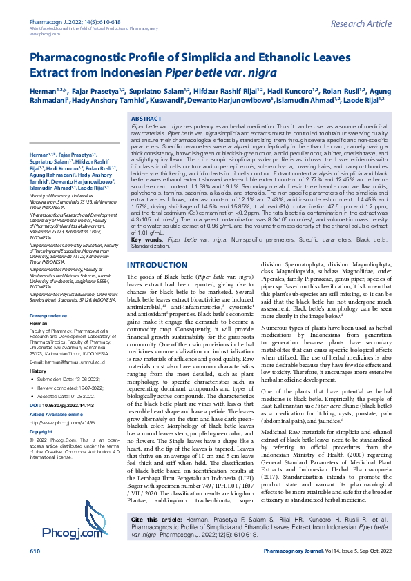 (PDF) Pharmacognostic Profile of Simplicia and Ethanolic Leaves Extract ...