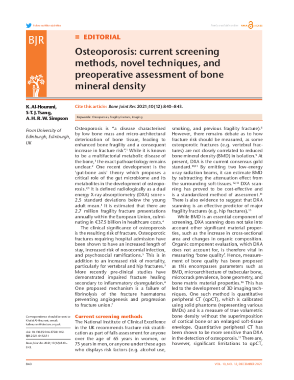 (PDF) Osteoporosis: current screening methods, novel techniques, and ...