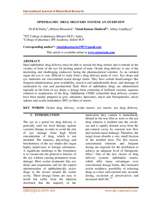 (PDF) Ophthalmic Drug Delivery System: An Overview