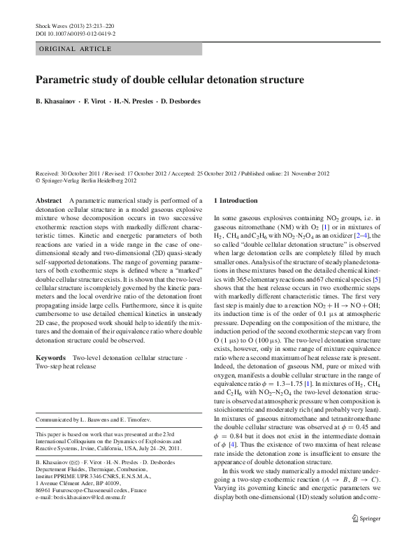 (PDF) Parametric study of double cellular detonation structure